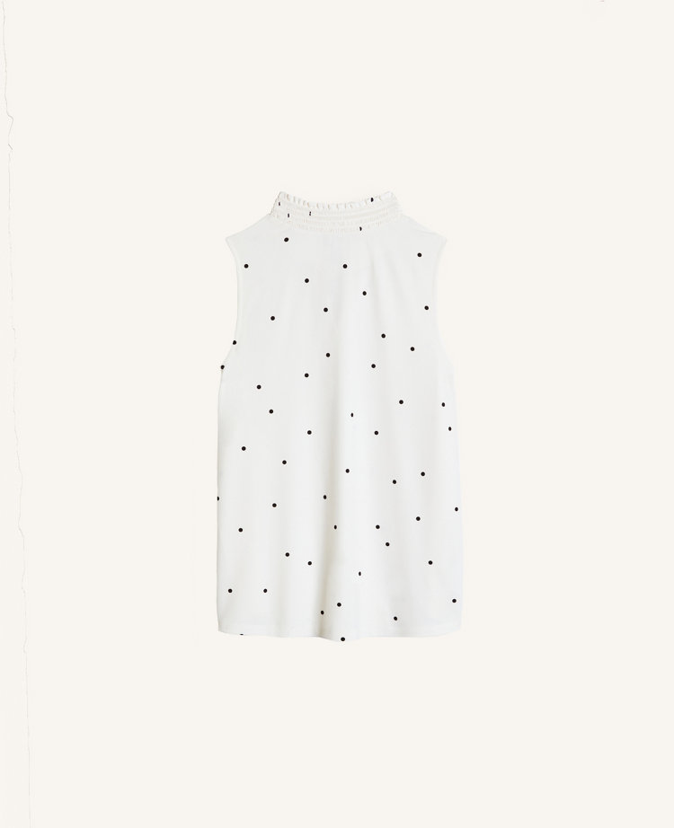 Petite Dot Smocked Tie Neck Mixed Media Shell
