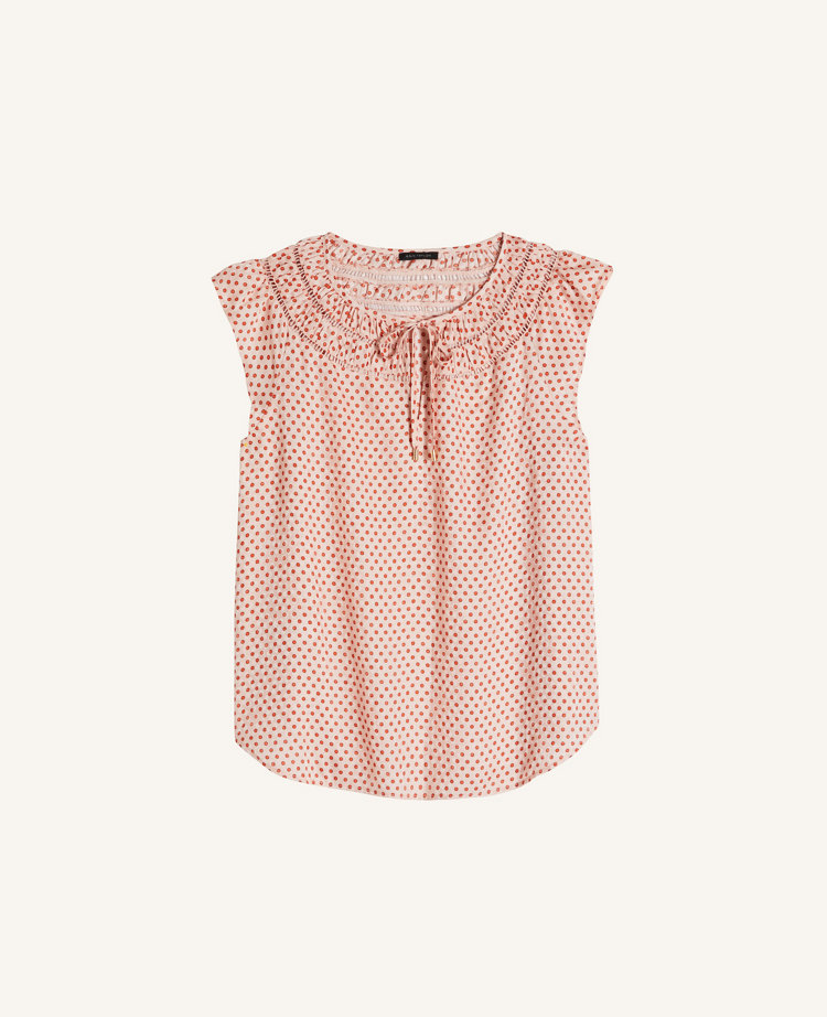 Dotted Cutout Tie Neck Shell