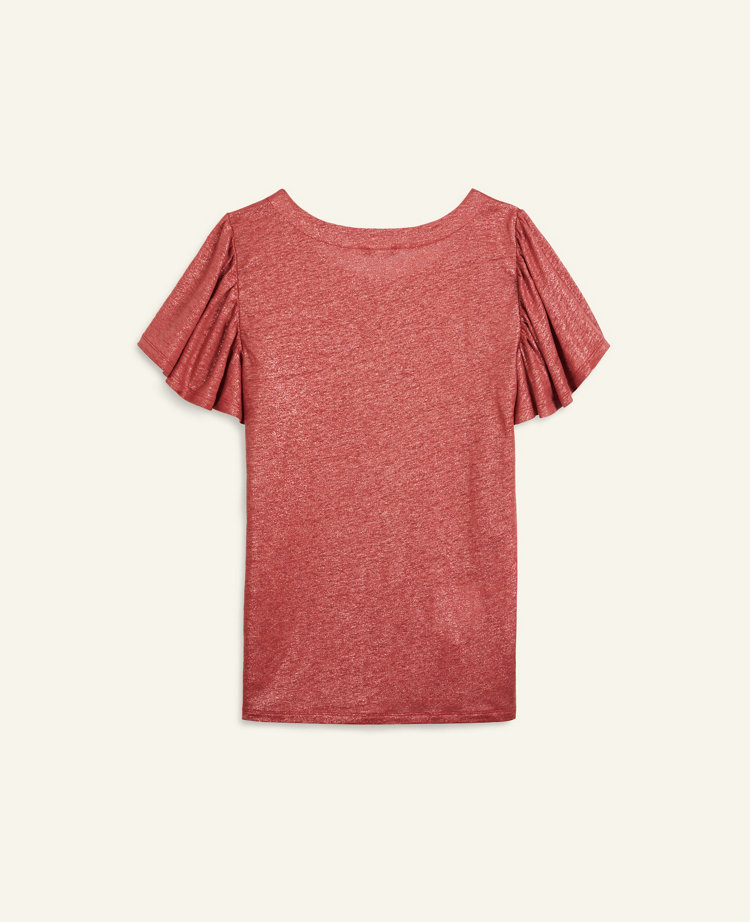 Petite Shimmer Linen Flutter Sleeve Tee