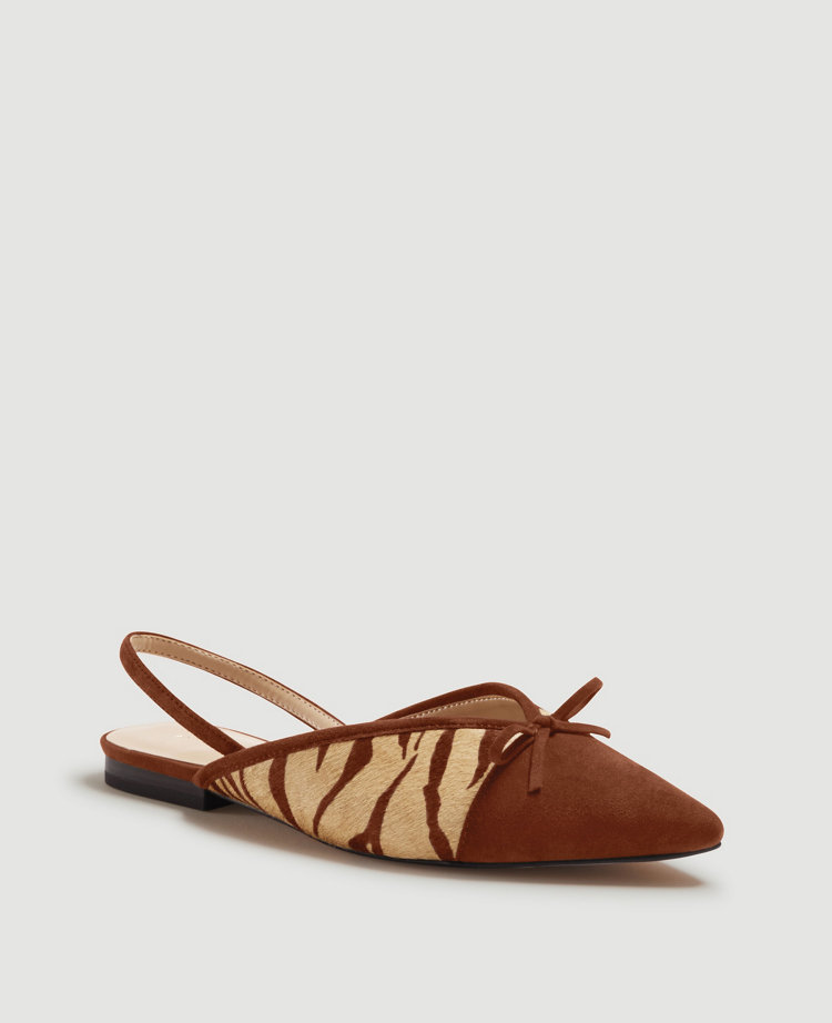 Vanna Tiger Print Haircalf Slingback Flats