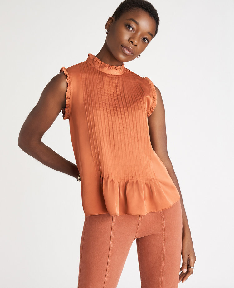 Petite Ruffle Pintucked Shell