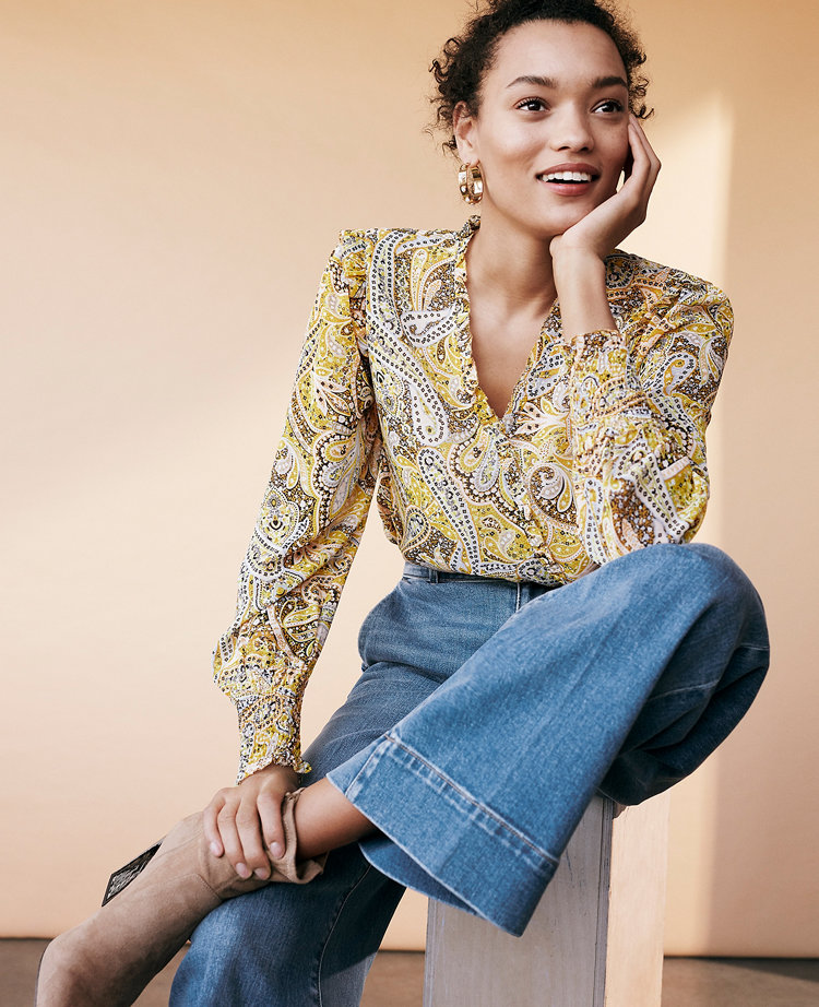 Petite Paisley Ruffle Wrap Top