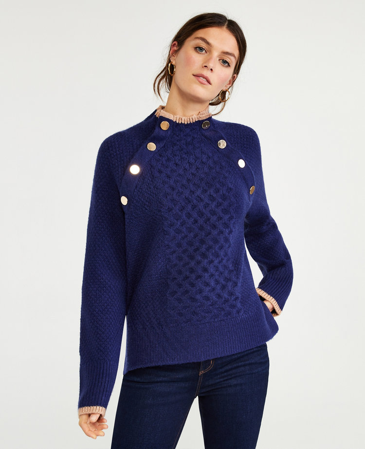 Button Mock Neck Sweater