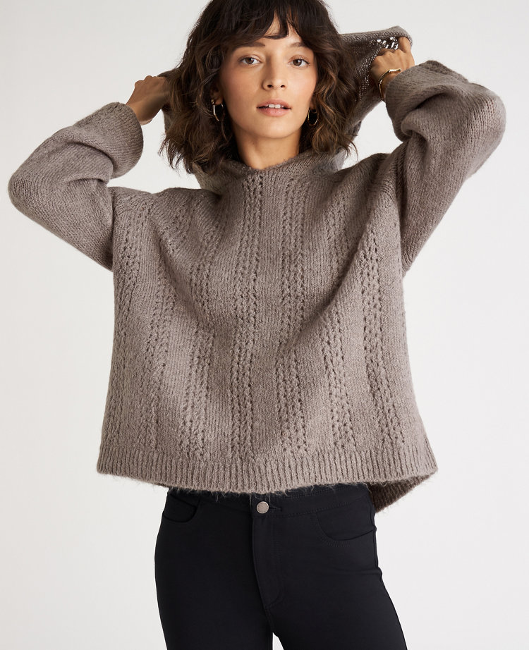 Pointelle Hoodie Sweater