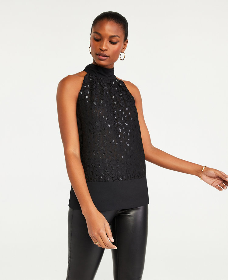 Spotted Lace Bow Halter Top