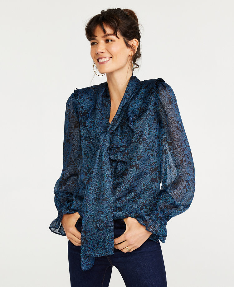 Floral Ruffle Bow Blouse