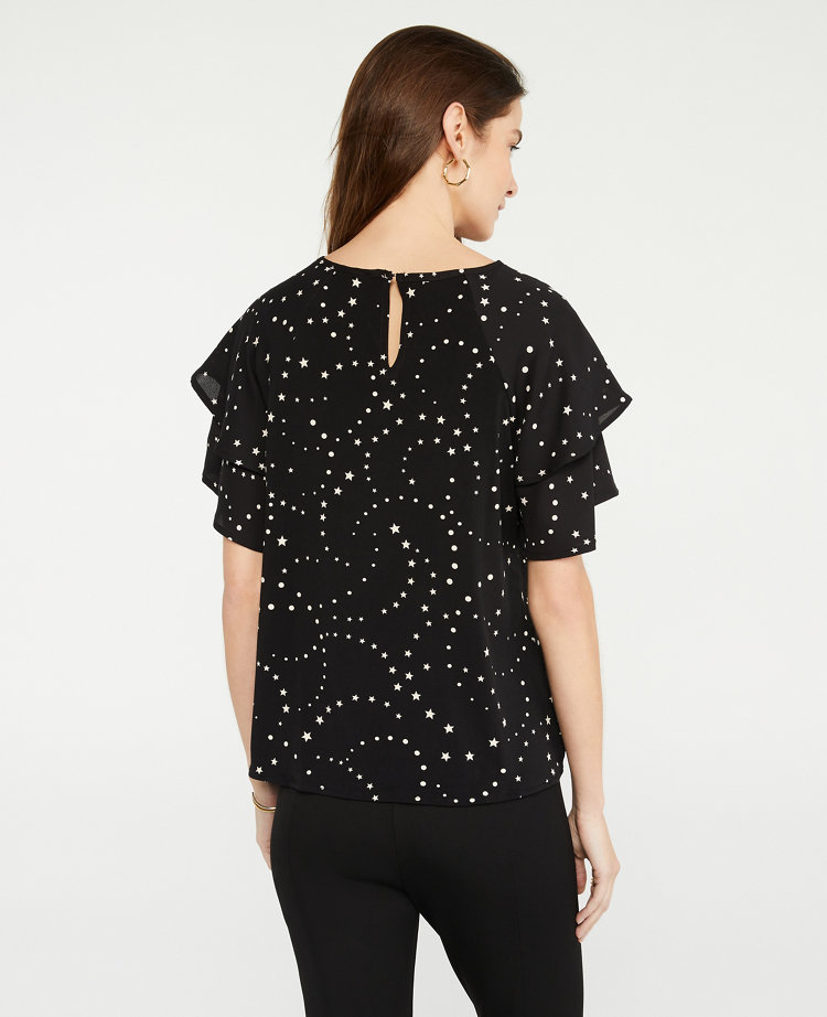 Star Mixed Media Flutter Sleeve Top