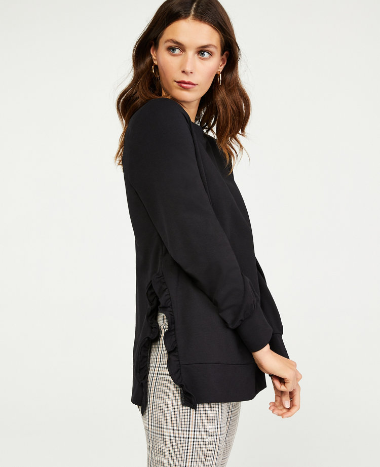 Ruffle Side Slit Sweatshirt