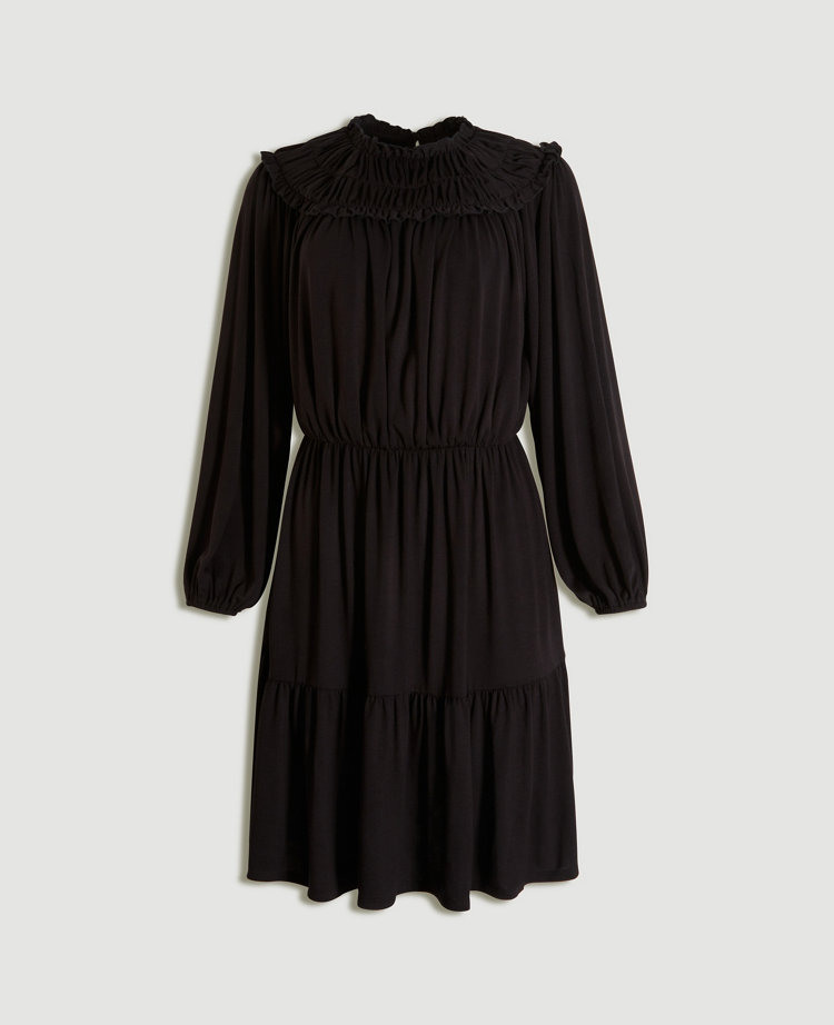 Petite Ruffle Collar Flare Dress