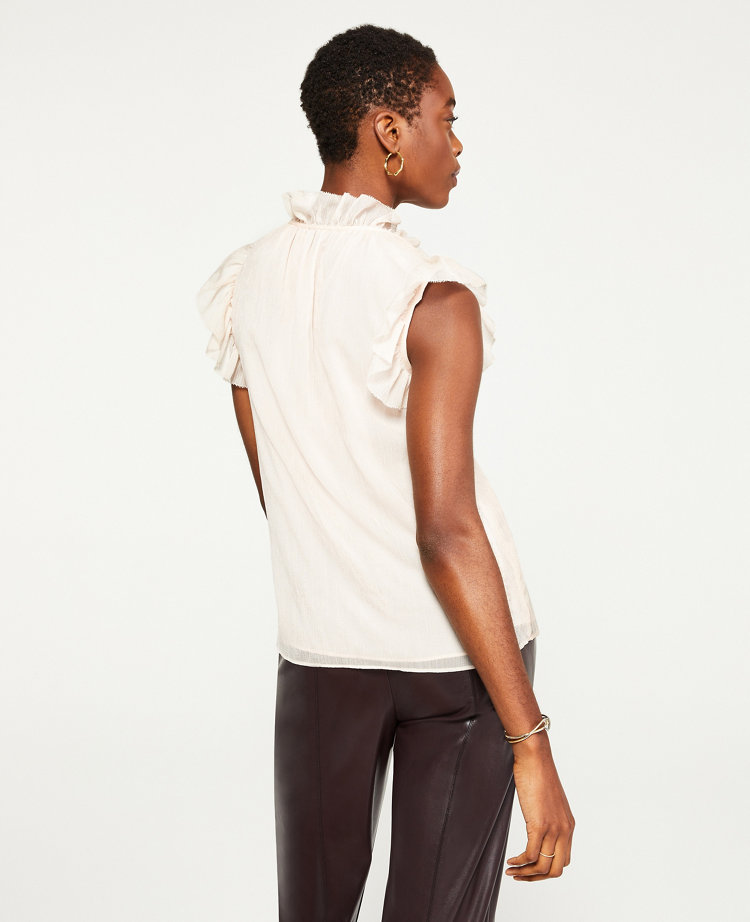 Petite Ruffle Tie Neck Shell