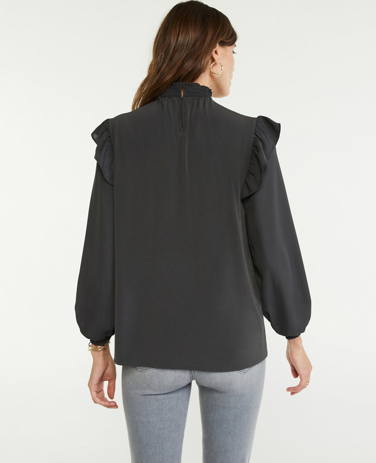 Petite Mixed Media Ruffle Shoulder Top