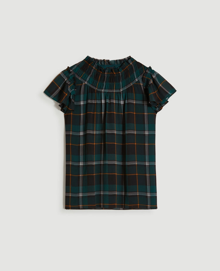 Petite Plaid Smocked Yoke Shell