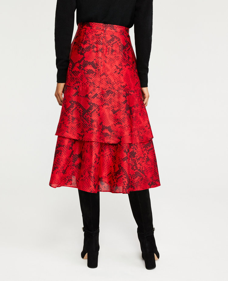 Python Print Tiered Flounce Midi Skirt