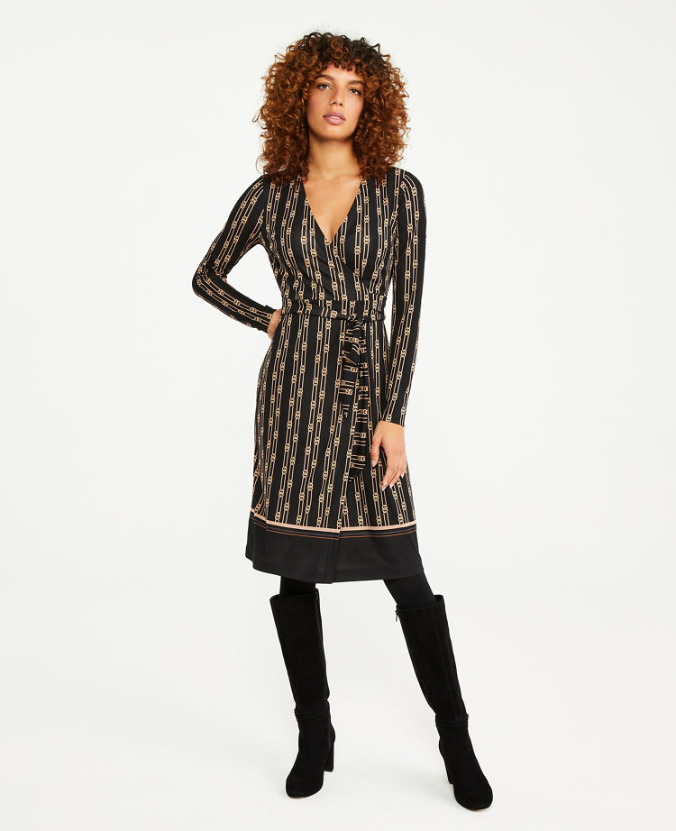Chain Print Matte Jersey Wrap Dress