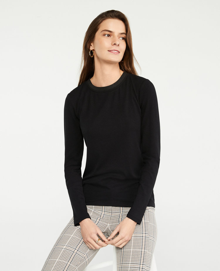 Shimmer Trim Ribbed Top