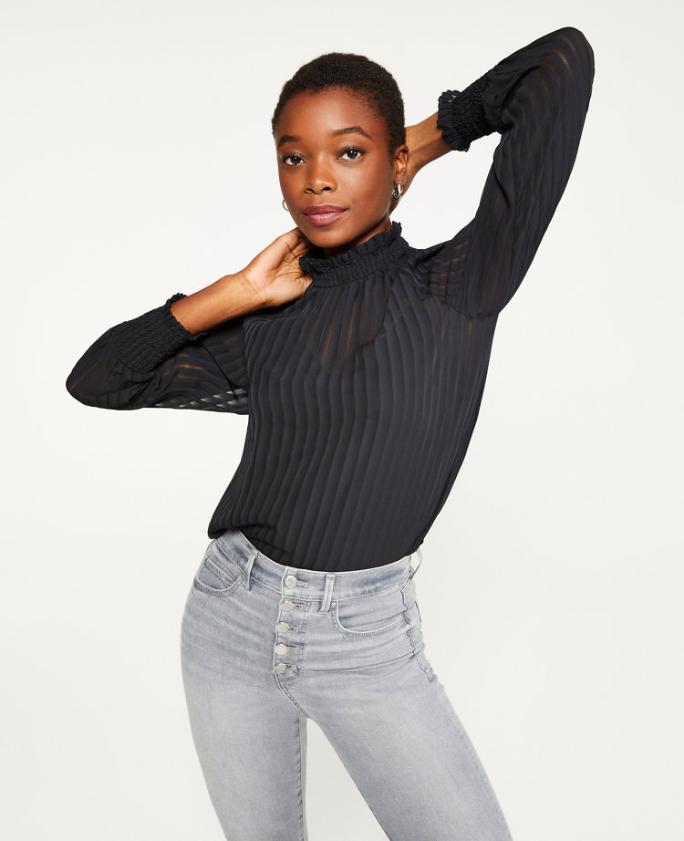 Shadow Stripe Smocked Neck Blouse