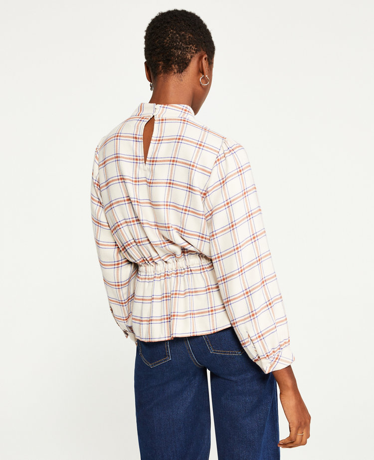 Plaid Cinched Peplum Top