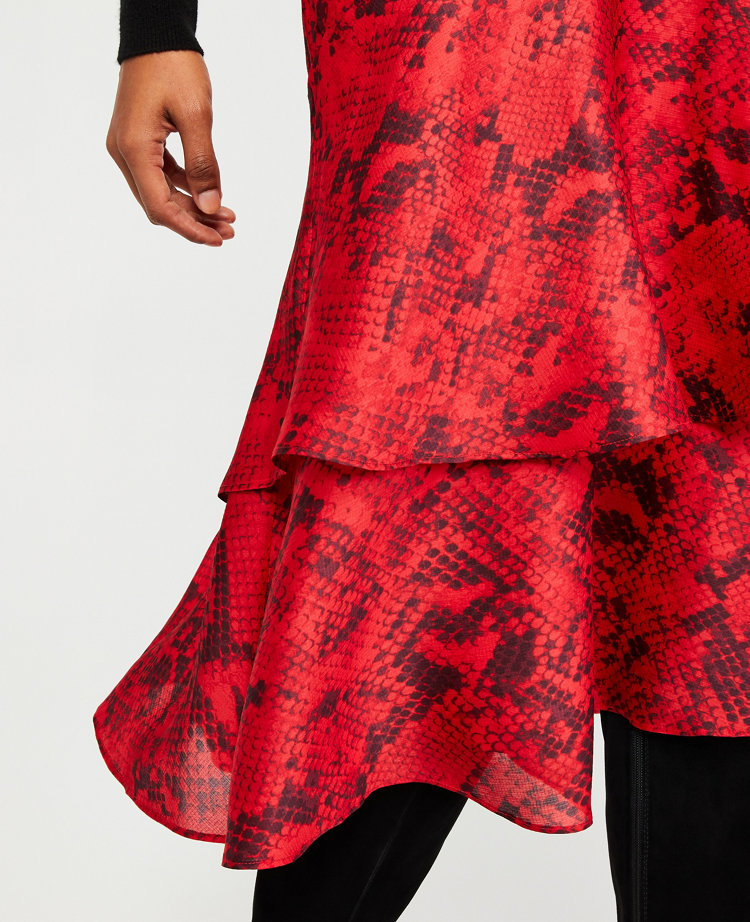 Petite Python Print Tiered Flounce Midi Skirt