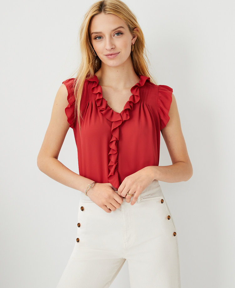 V-Neck Ruffle Shell