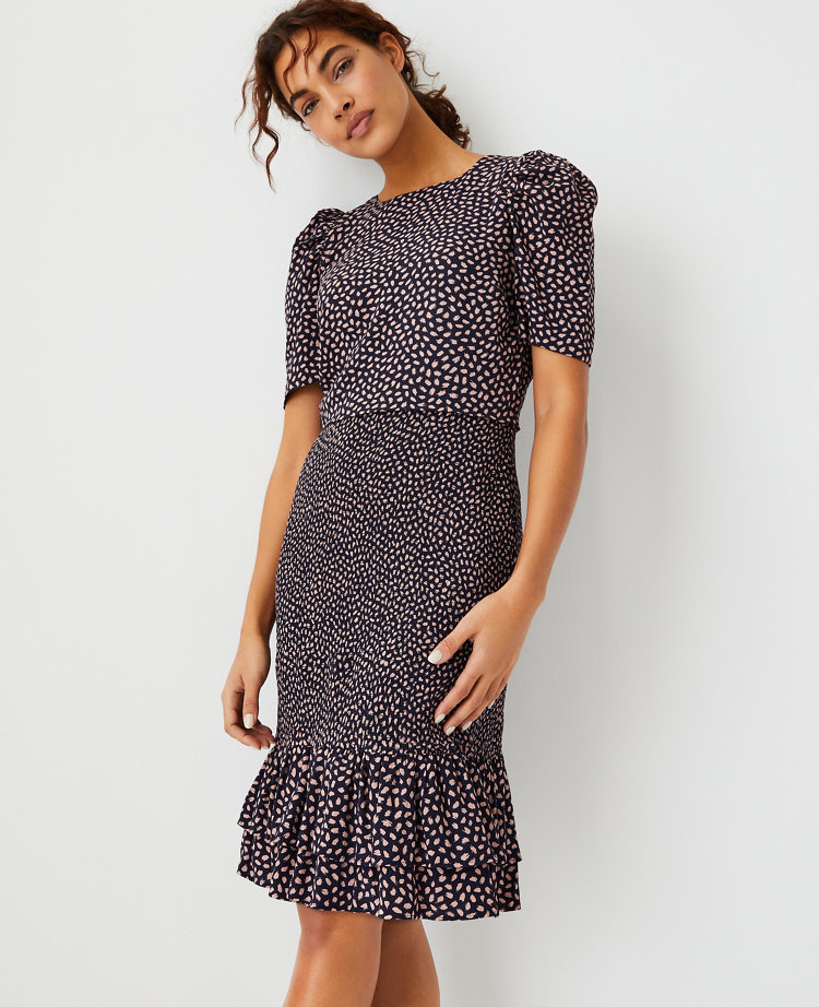 Animal Print Smocked Sheath Dress