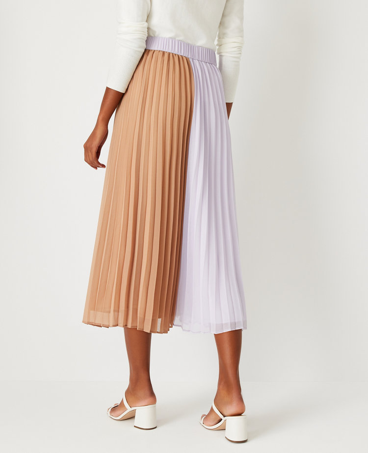 Colorblock Pleated Midi Skirt