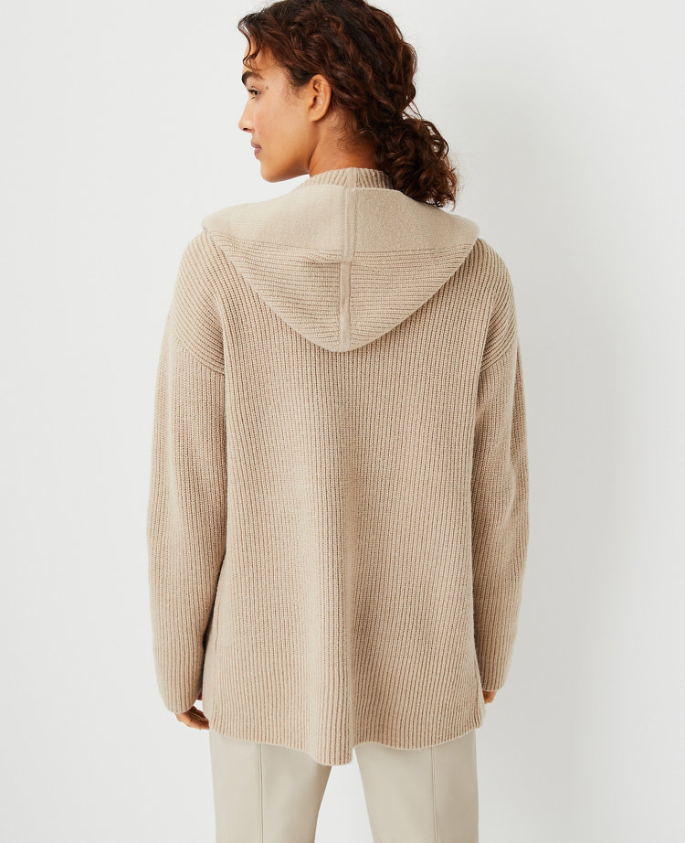 Ribbed Hooded Open Cardigan