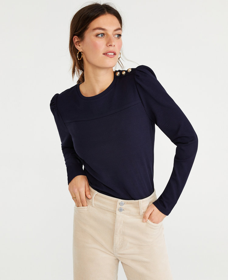 Shoulder Button Puff Sleeve Top
