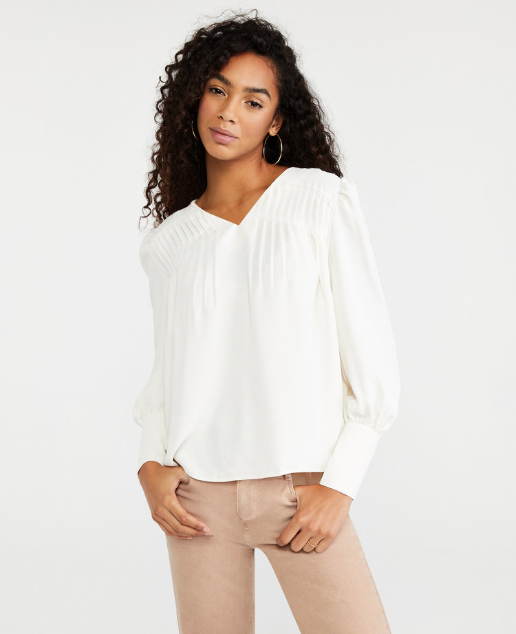 Mixed Media Pleated Yoke Top