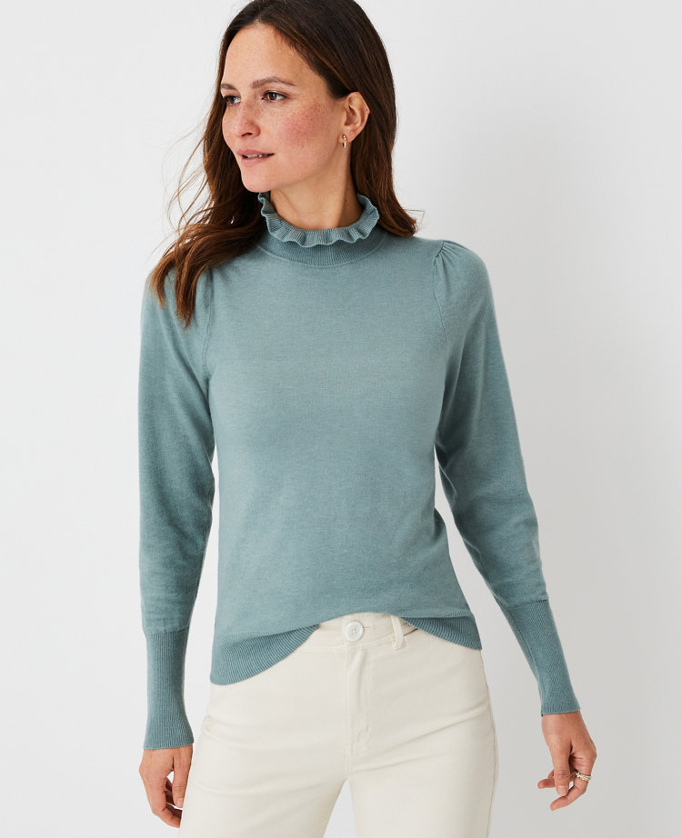 Petite Ruffle Mock Neck Sweater