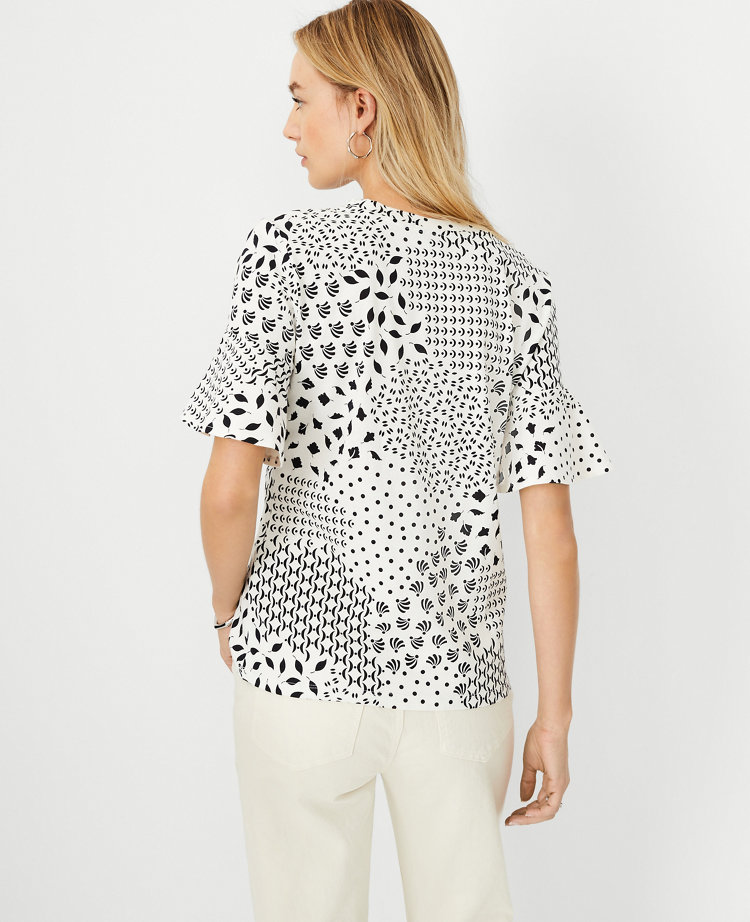 Geo Ruffle Sleeve Tee