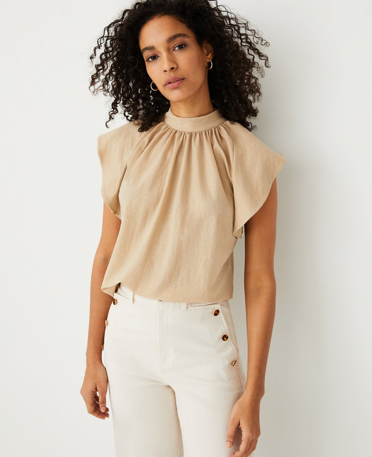 Gathered Mock Neck Shell