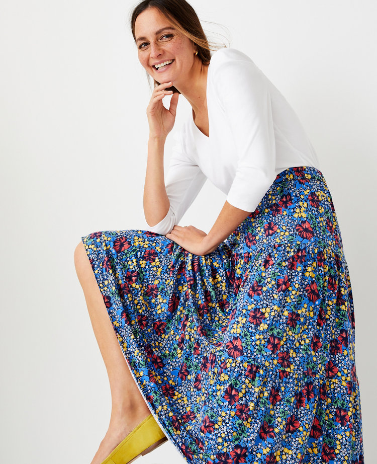 Floral Tiered Midi Skirt