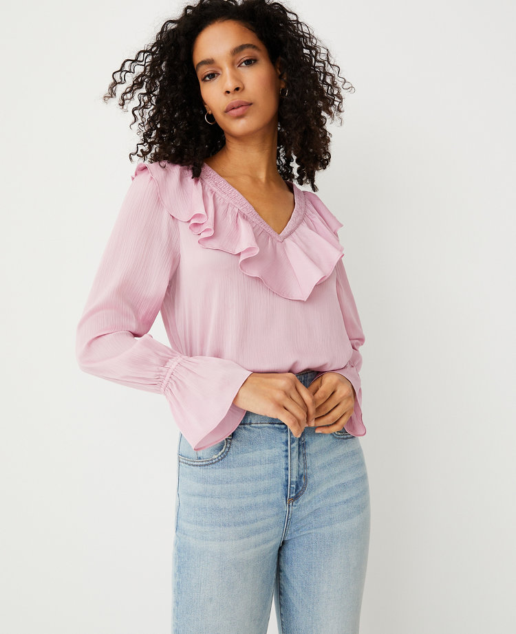 Smocked Ruffle V-Neck Top