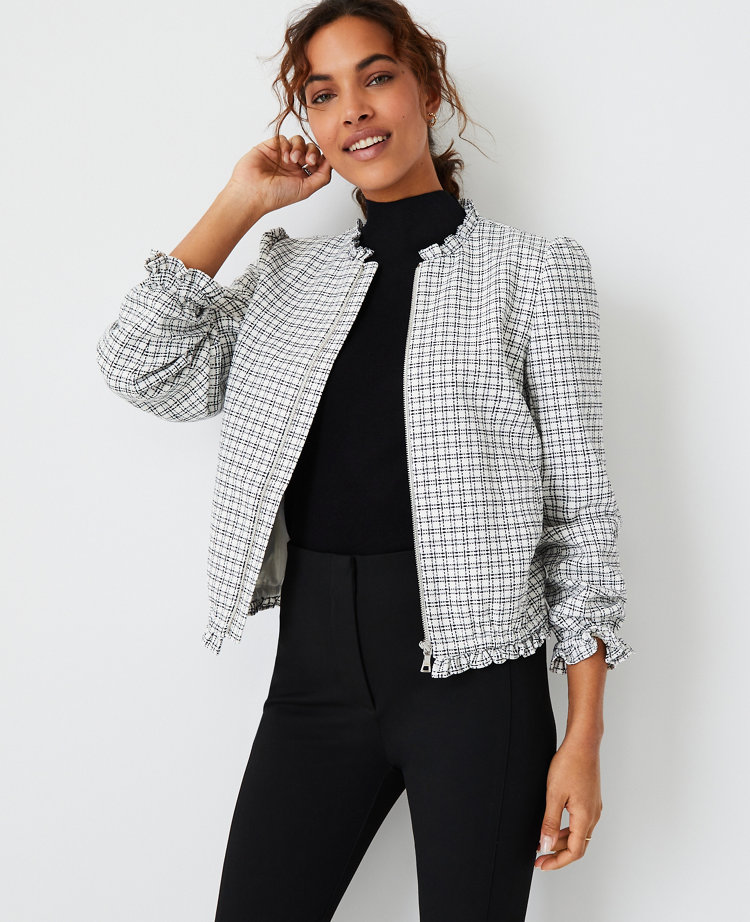 Plaid Ruffle Zip Jacket