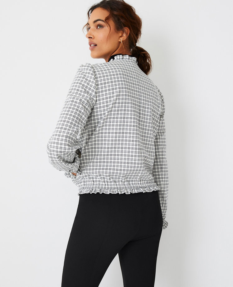 Plaid Ruffle Zip Jacket