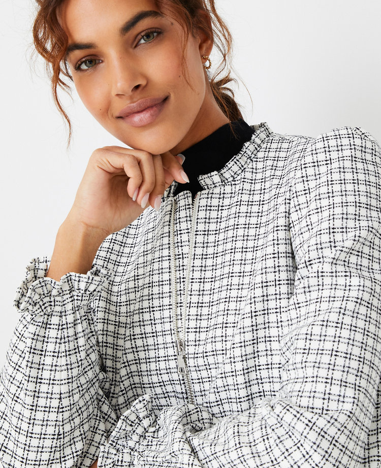 Plaid Ruffle Zip Jacket