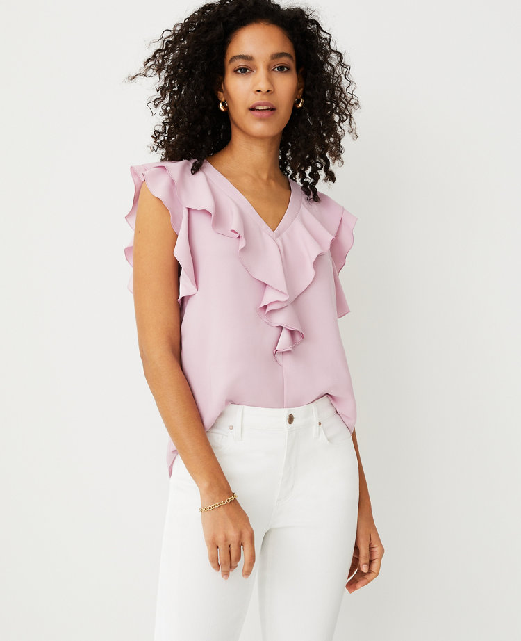Ruffle V-Neck Shell