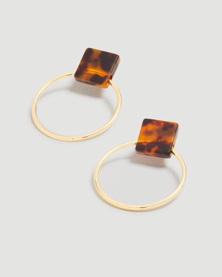 Tortoiseshell Print Square Hoop Earrings