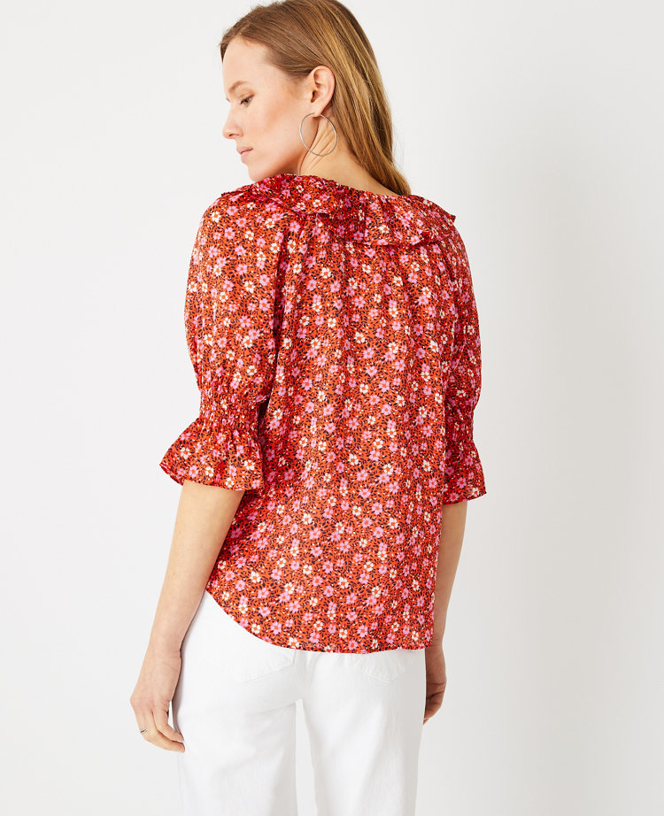 Floral Ruffle V-Neck Top