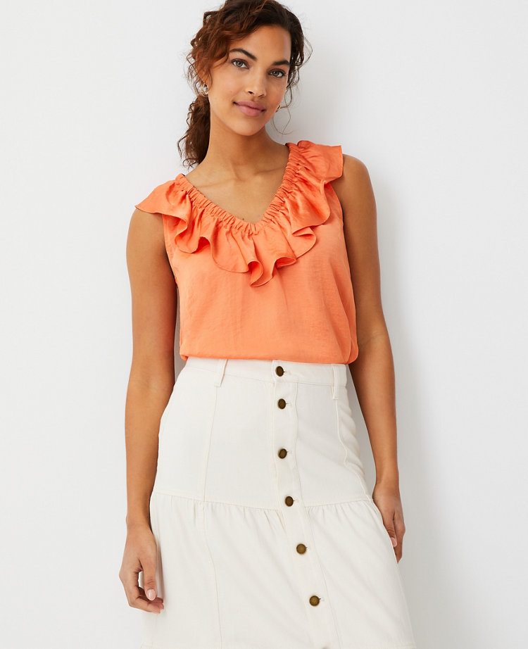 Ruffle V-Neck Shell