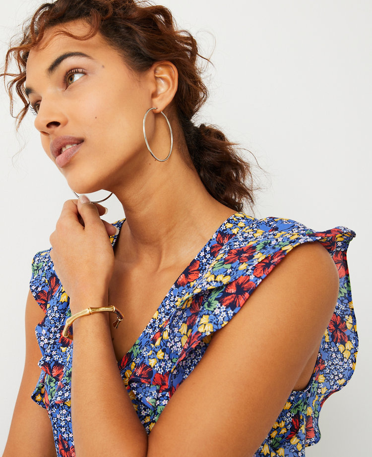 Floral Ruffle V-Neck Shell