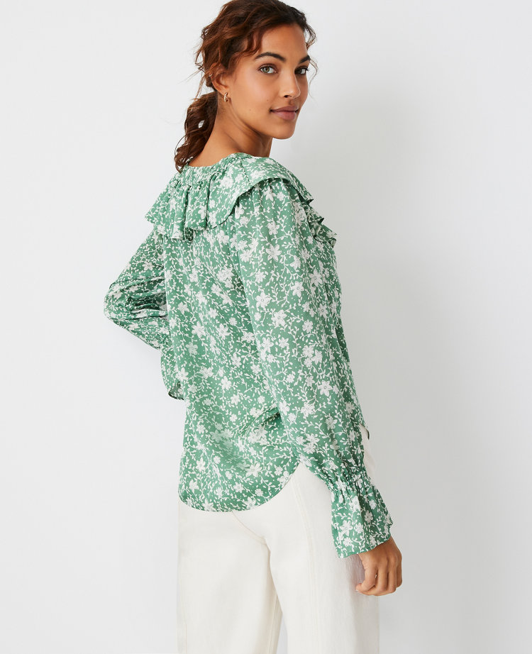 Floral Smocked Ruffle V-Neck Top