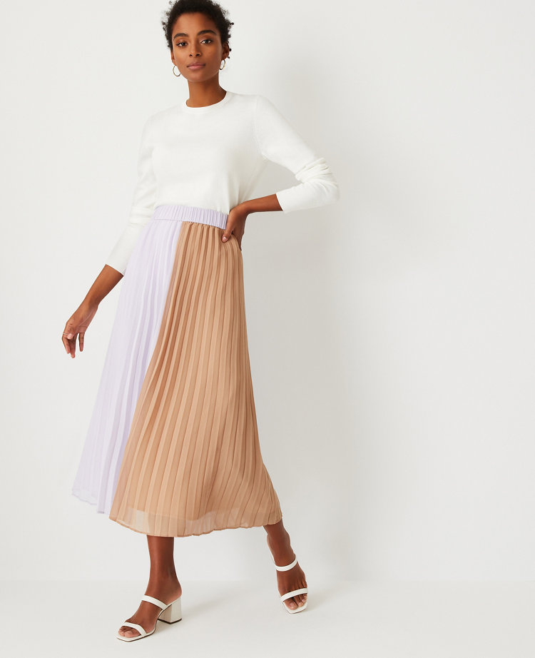 Petite Colorblock Pleated Midi Skirt