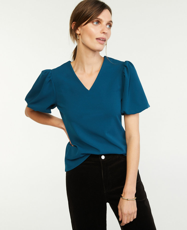 Petite Bubble Sleeve V-Neck Top