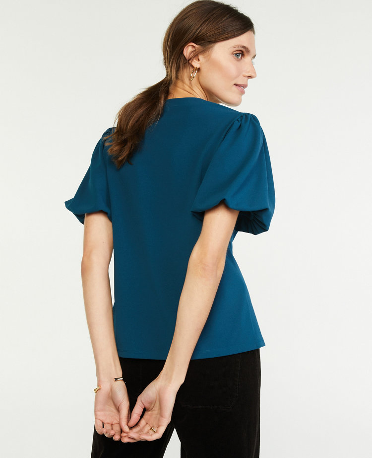 Petite Bubble Sleeve V-Neck Top