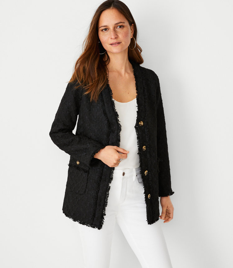 Tall Fringe Tweed Cardigan Jacket