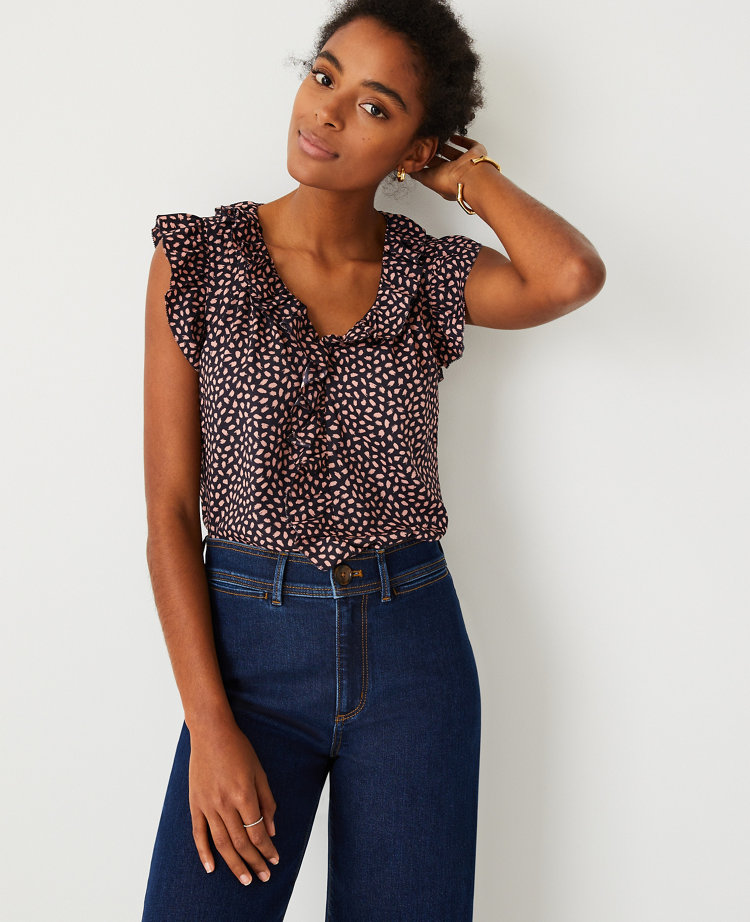 Petite V-Neck Ruffle Shell