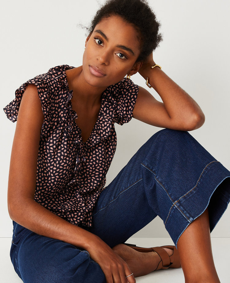 Petite V-Neck Ruffle Shell