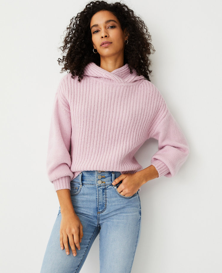 Petite Ribbed Hoodie Sweater