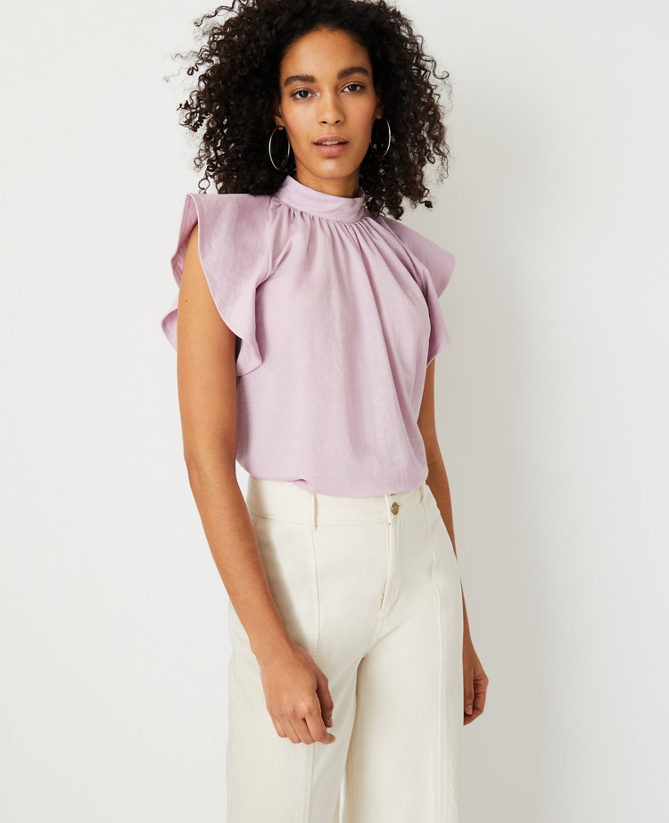 Petite Gathered Mock Neck Shell